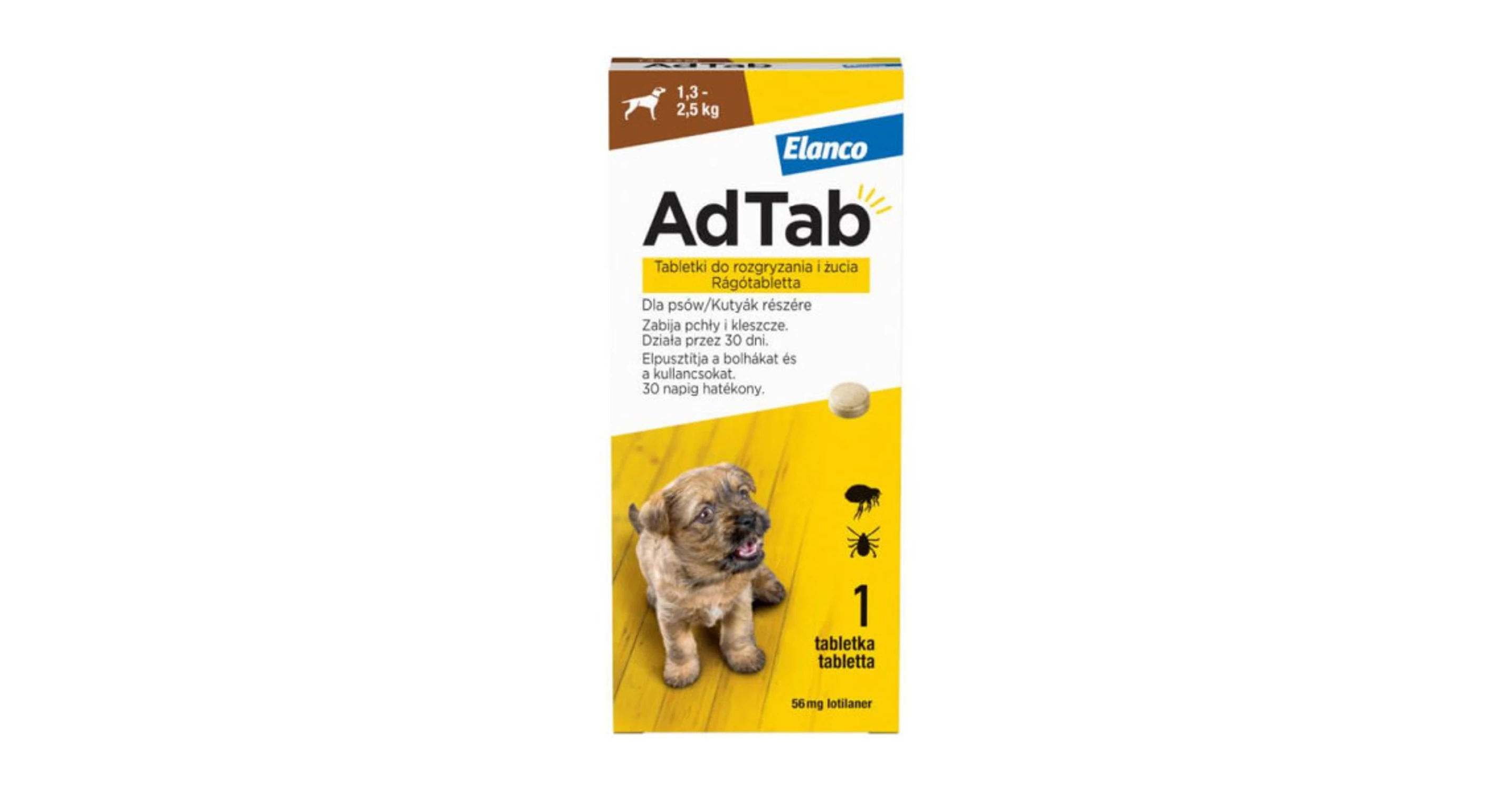 AdTab 56 mg rágótabletta kutyák részére (1,3–2,5 kg) - Állatgyógyászati ...